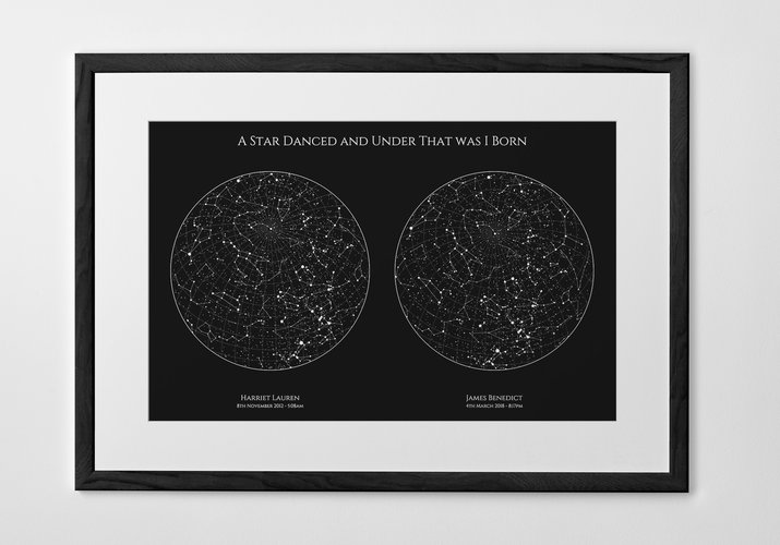 Personalised Dual Star Map Print, Poster or Canvas - Posterhaste