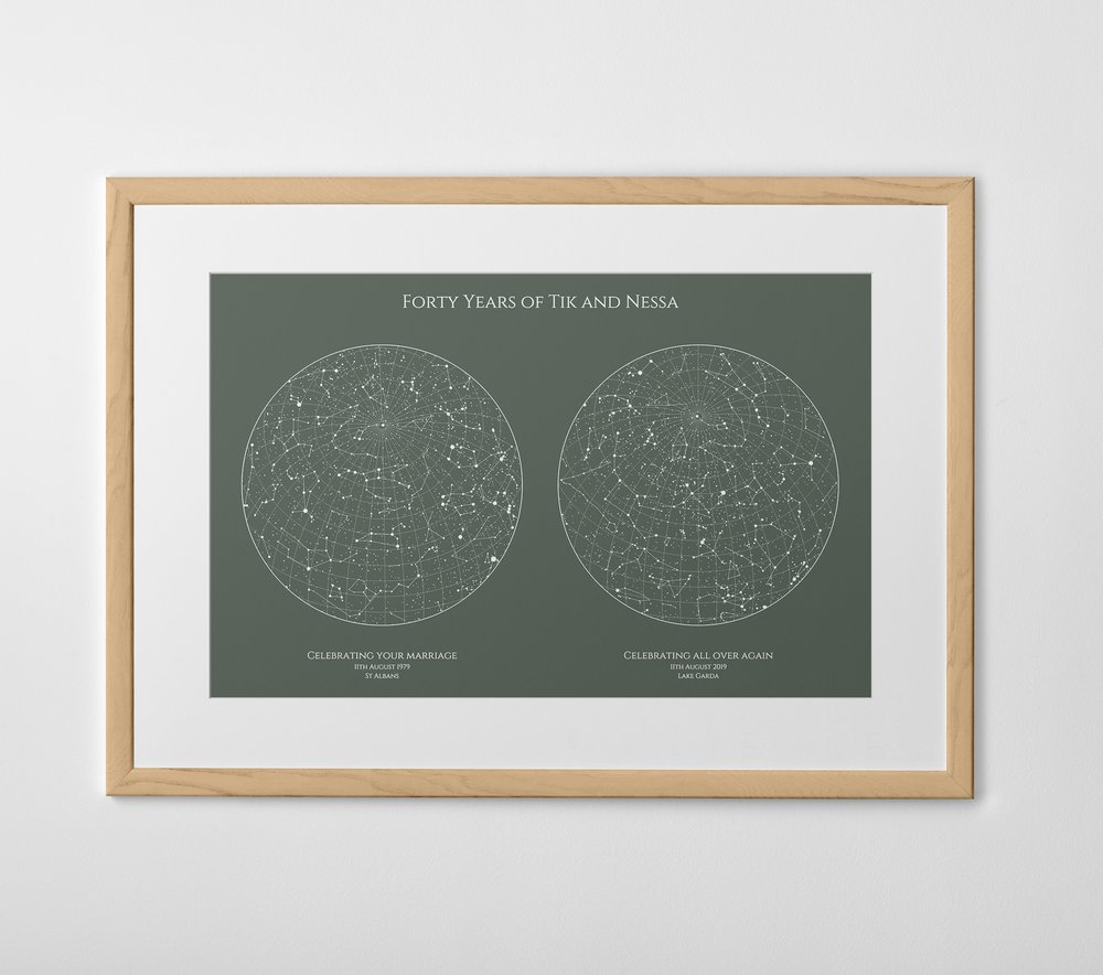 Personalised Dual Star Map Print, Poster or Canvas - Posterhaste