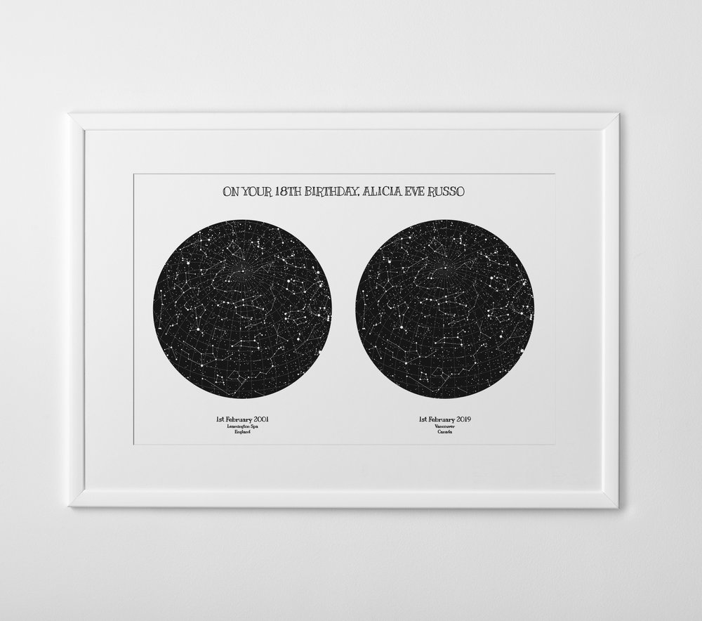 Personalised Dual Star Map Print, Poster or Canvas - Posterhaste